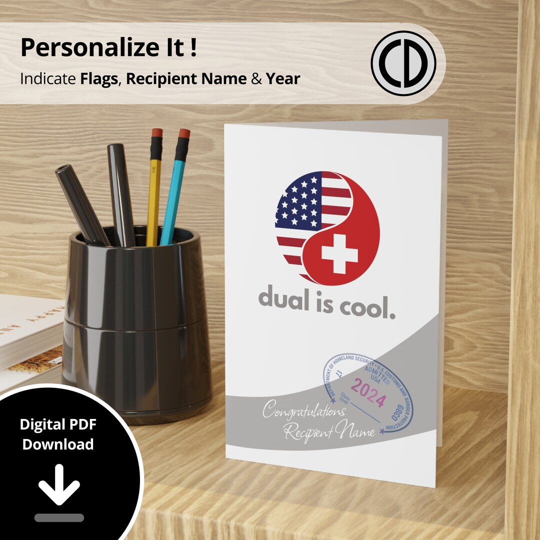Digital Download Printable Greeting Card, Swoosh. Dual Citizenship, New ...