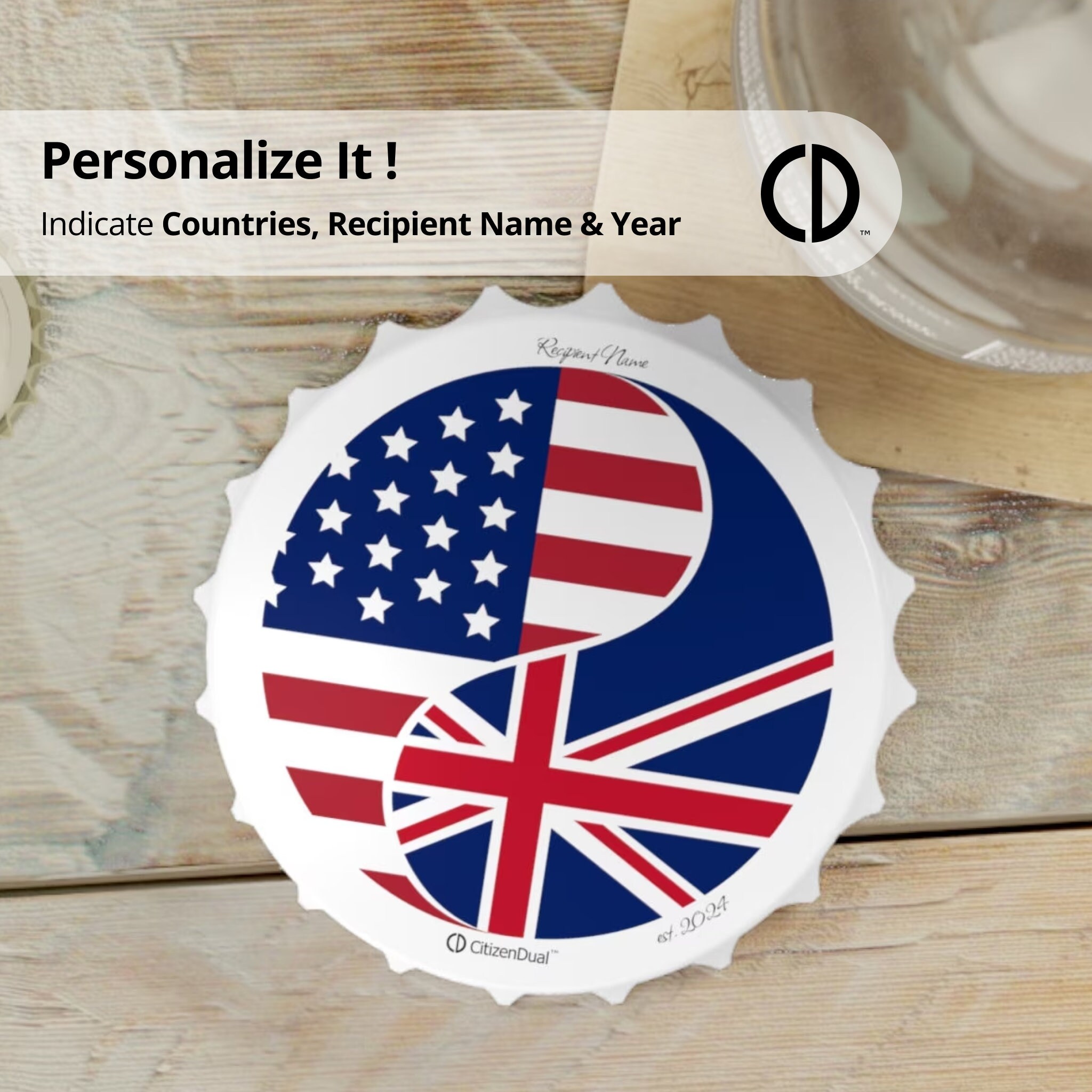 Yin-yang Country Flag Design Bottle Opener, Dual Citizenship Gift, New ...