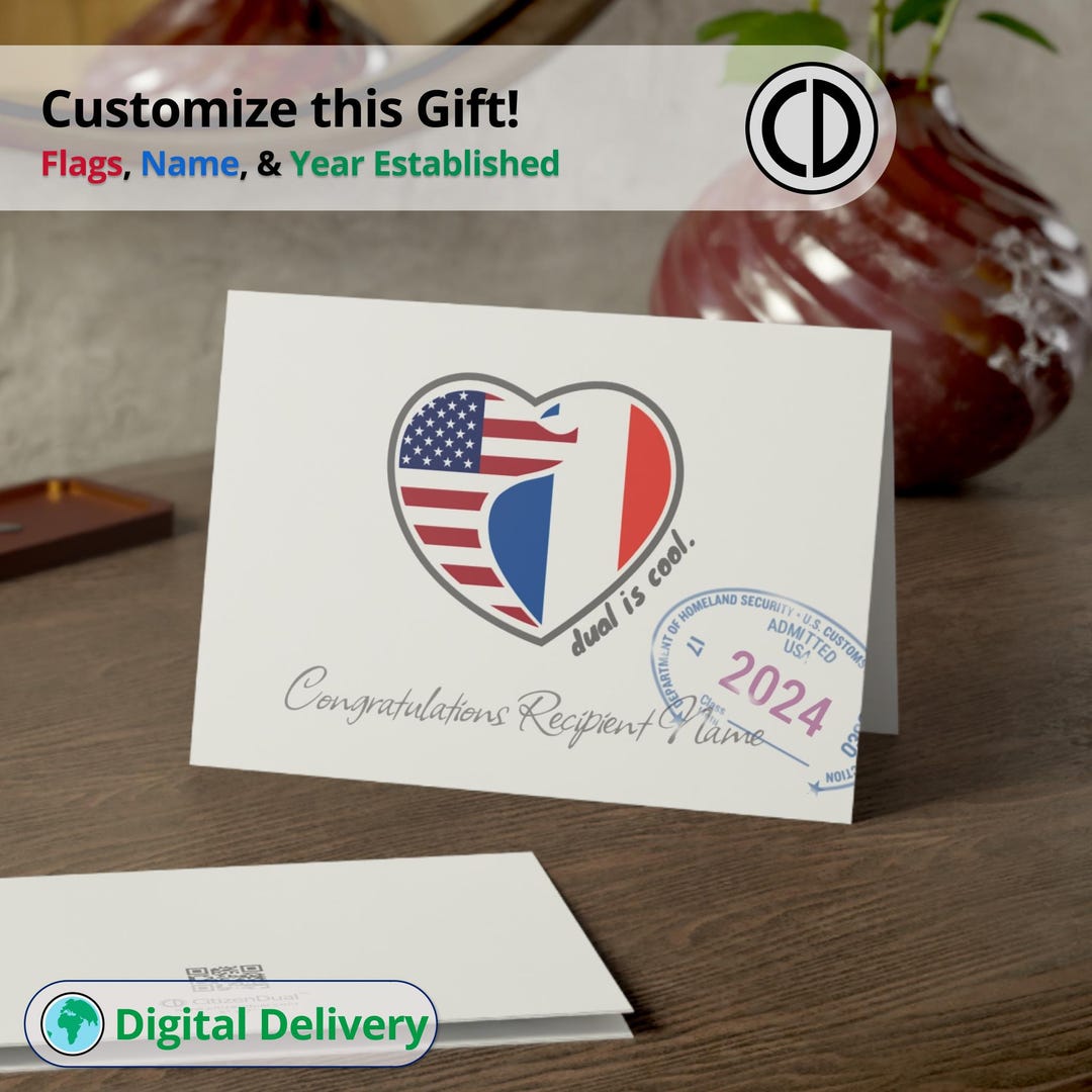 New Citizenship Greeting Card, Digital Download Printable Card, Dual is ...