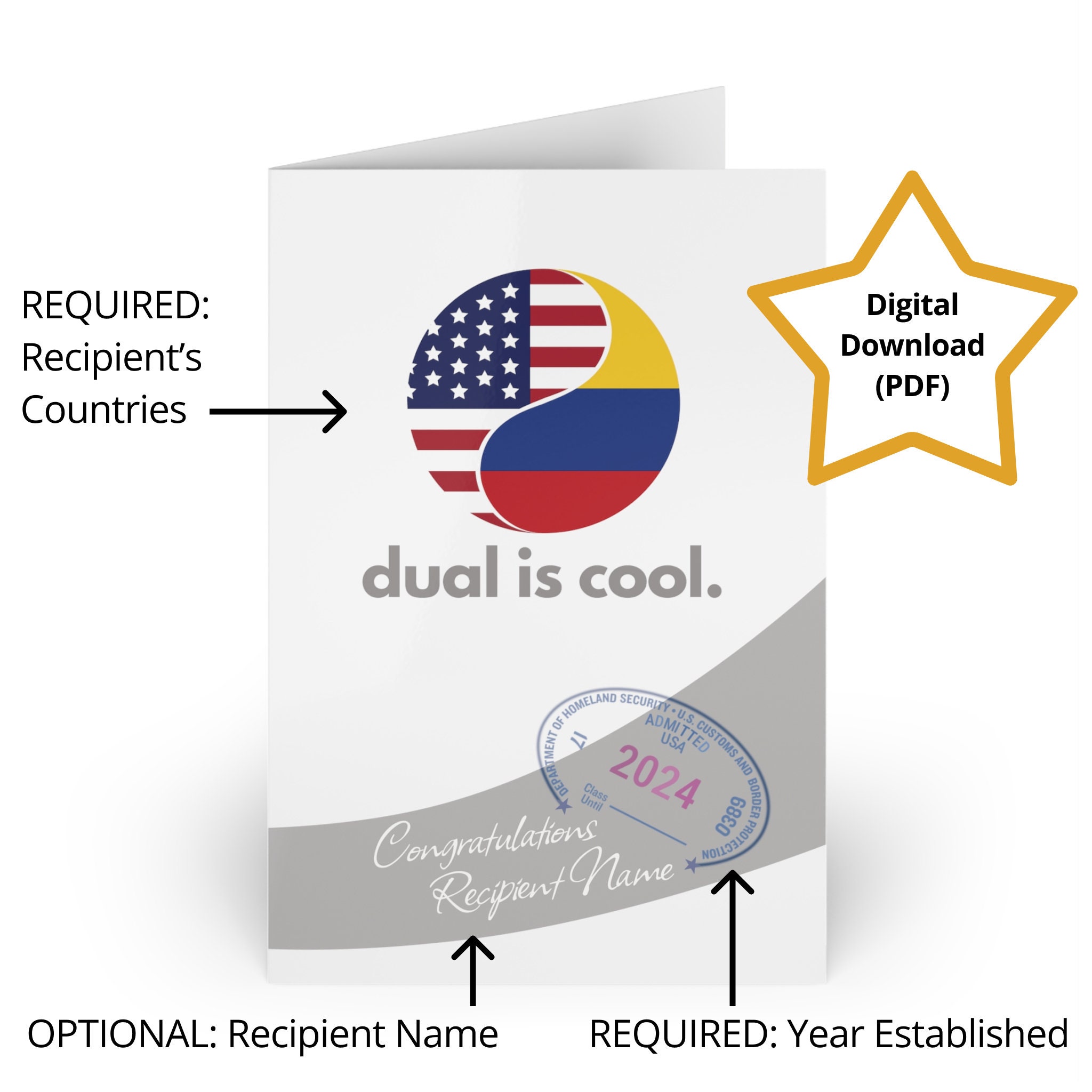 Digital Download Printable Greeting Card, Swoosh, Dual Citizenship, New ...