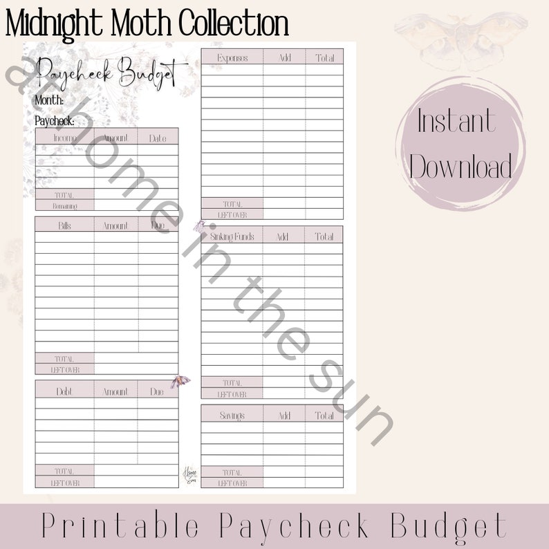 Printable Budget Planner Paycheck Worksheet, Budget by Paycheck ...