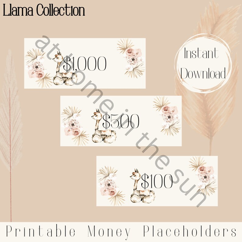 Llama Boho Money Placeholder Printable: Cash Budgeting (PDF) Instant ...