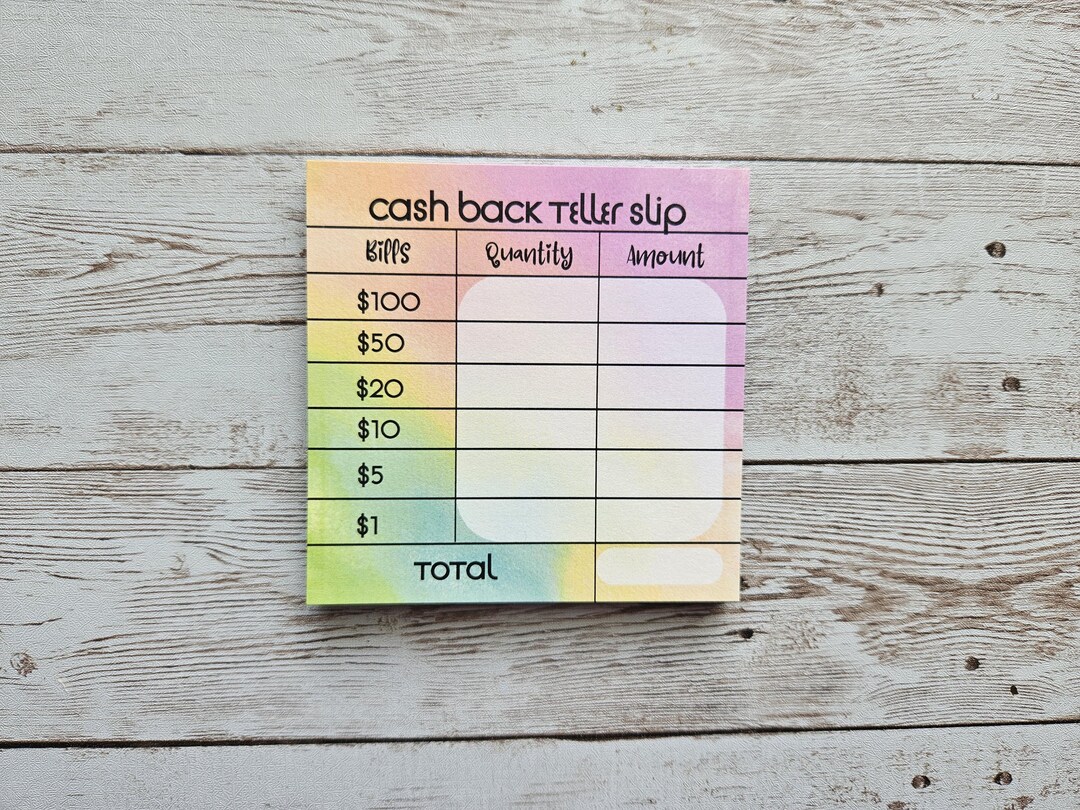 Teller Slip Notepad 50 Sheets, Bank Cash Back Breakdown, Cash Envelope ...