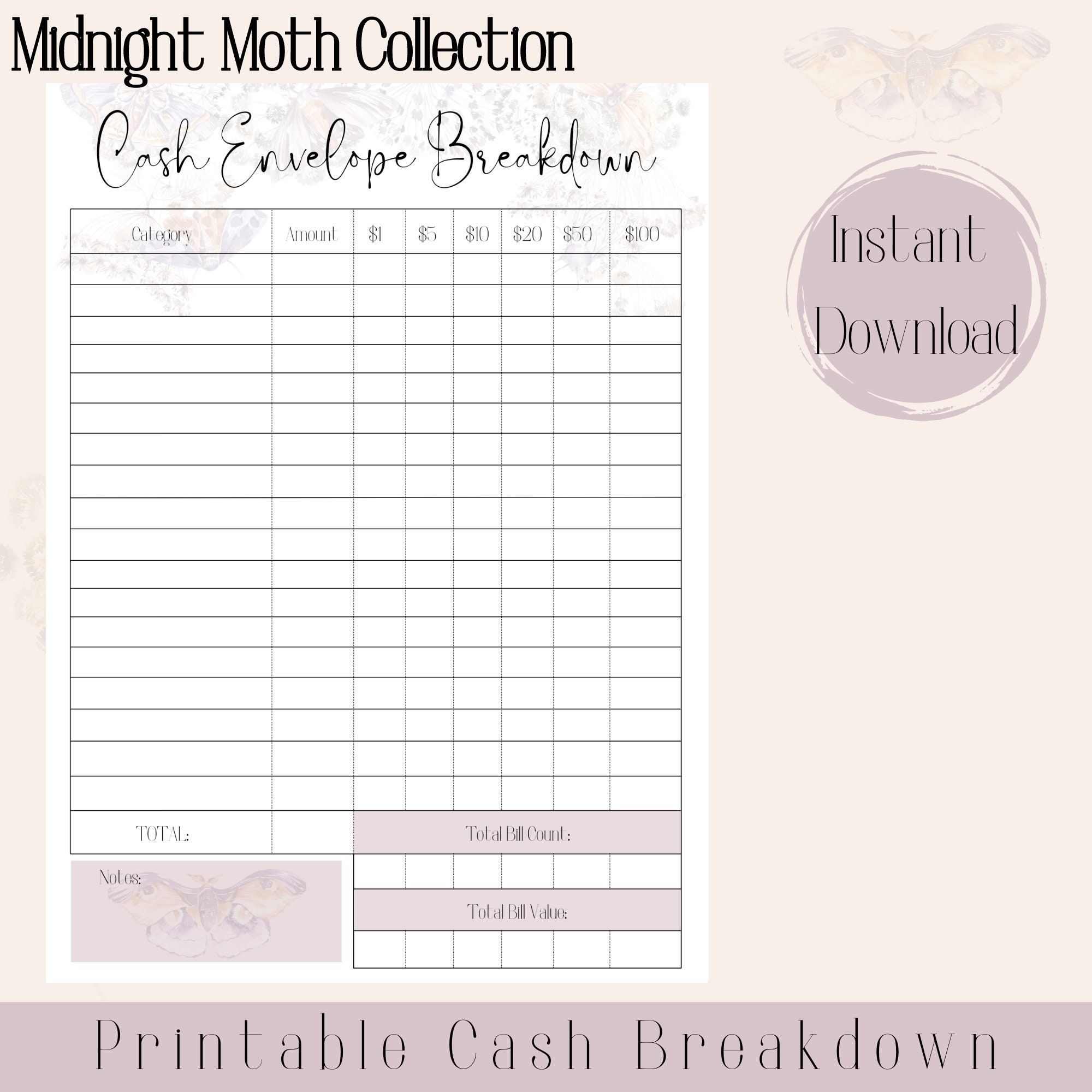 Printable Cash Breakdown Worksheet Cash Envelopes Budgeting - Etsy