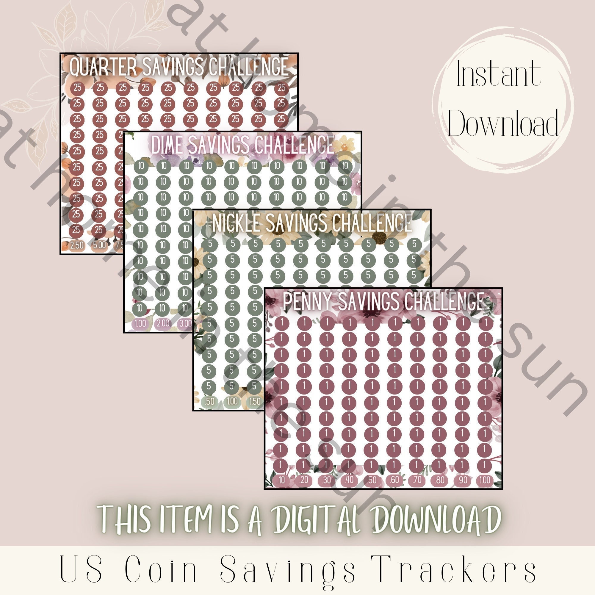 PRINTABLE Coin Savings Trackers Coin Challenge Printable - Etsy