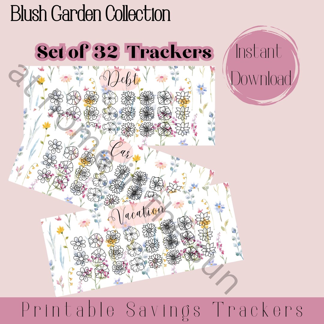 Blush Garden Savings Tracker Cards: Budgeting Inserts (PDF) Digital ...