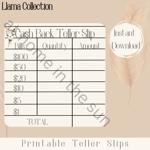 Printable Teller Slips Instant Download Cash Breakdown - Etsy