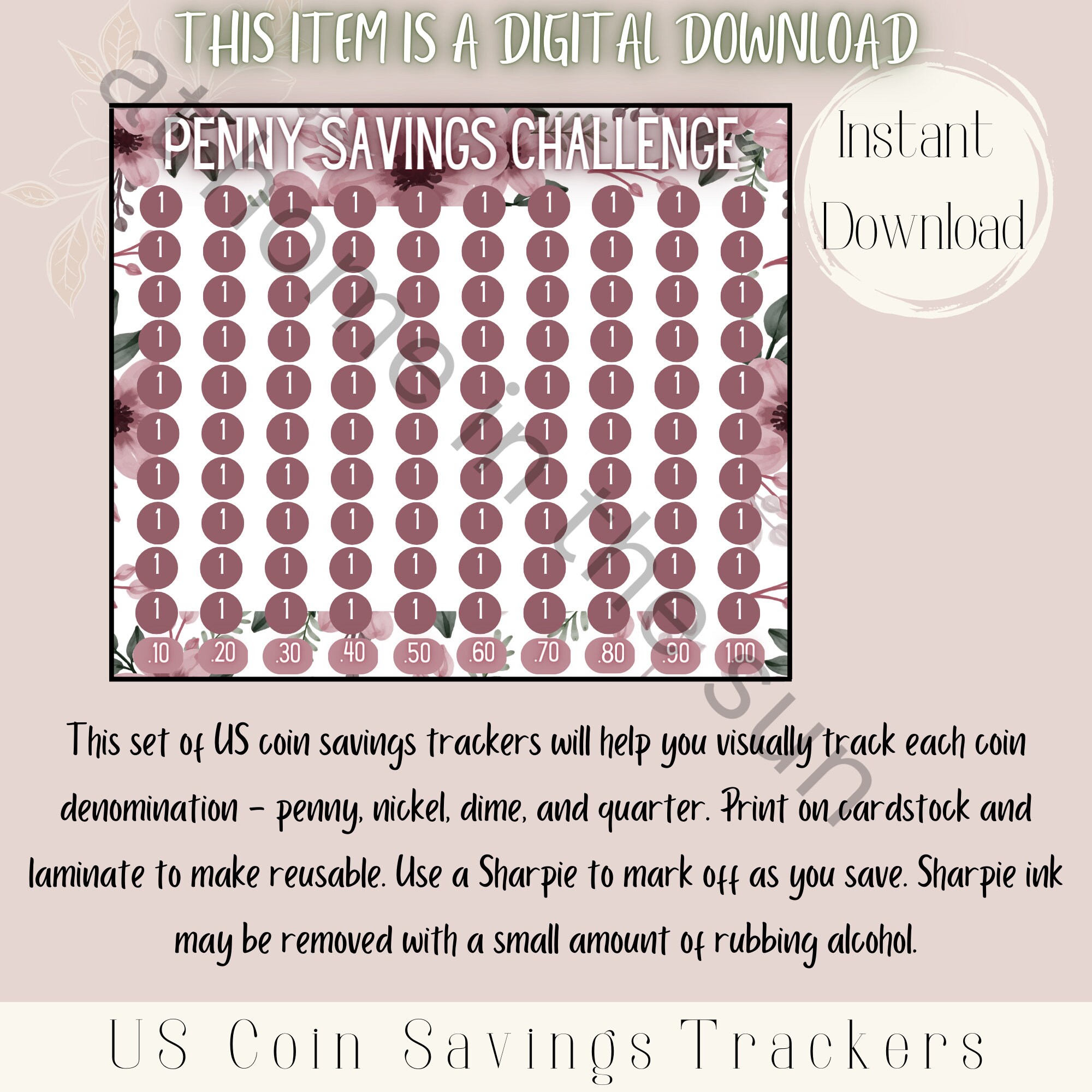 PRINTABLE Coin Savings Trackers Coin Challenge Printable - Etsy