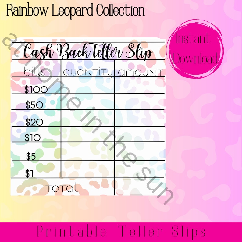 Printable Teller Slips Cash Back Cash Envelopes Sinking - Etsy