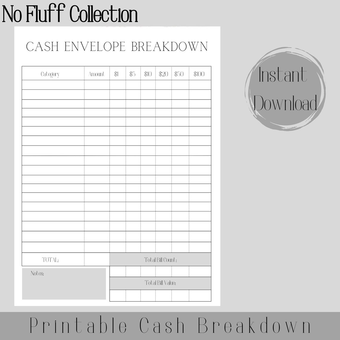 Printable Cash Breakdown Worksheet Cash Envelopes Budgeting - Etsy