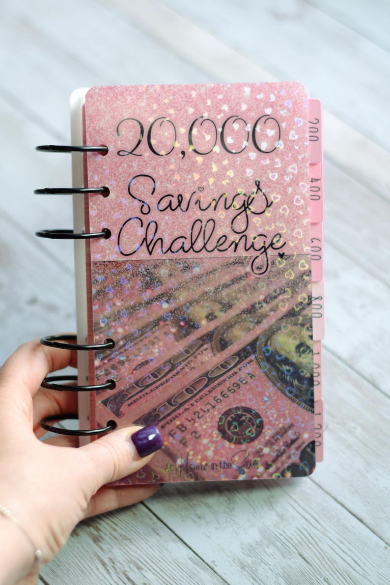 20K Savings Challenge, Pink Holographic Hearts, A6 Budgeting Book ...