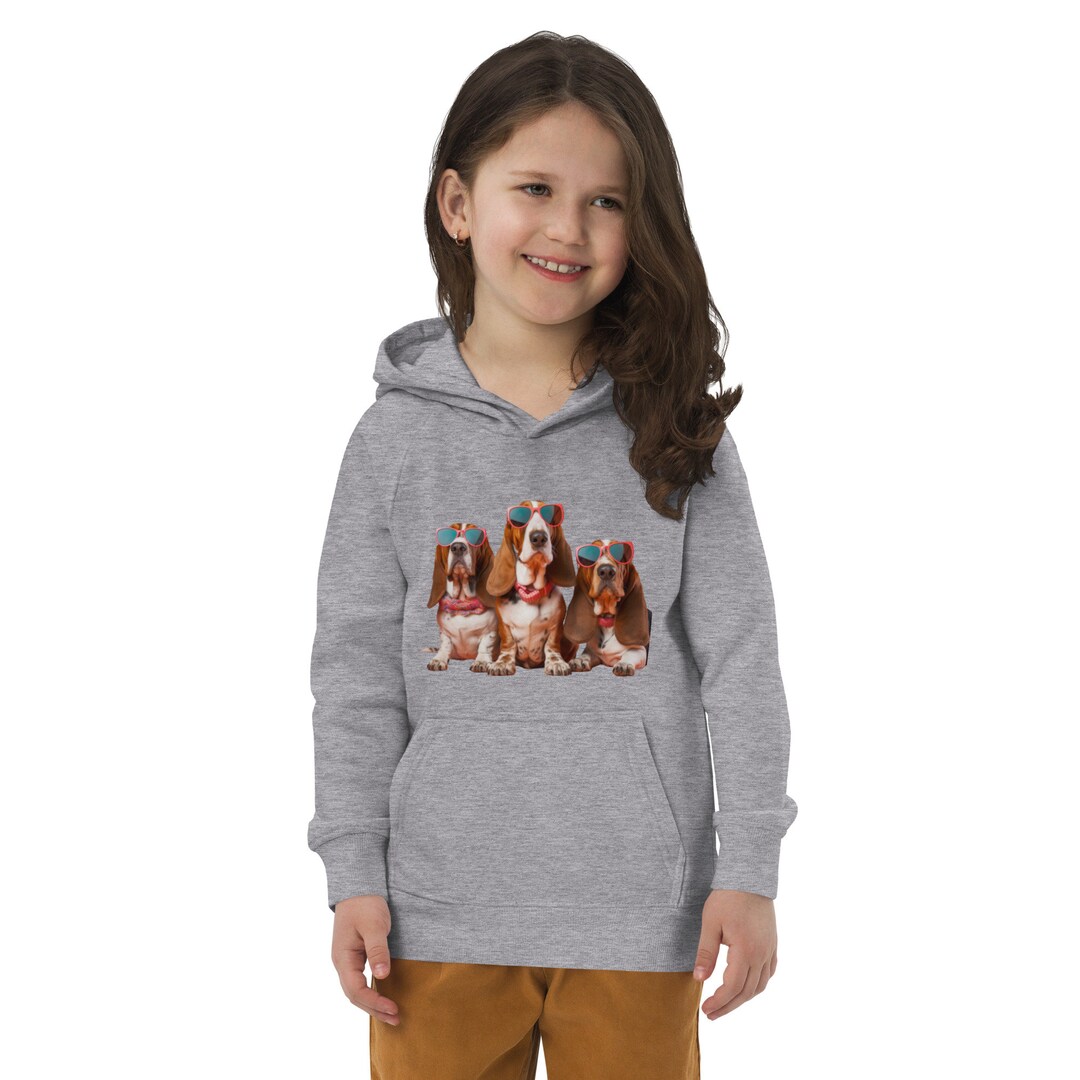 Dogs Wearing Sun Glasses Kids Eco Hoodie, Basset Hound Dogs, Cute Soft ...