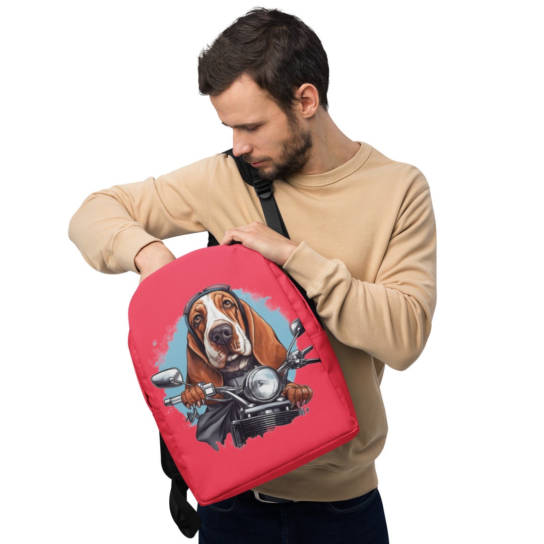 Cute Pink Biker Dog Minimalist Backpack Cool Basset Hound - Etsy