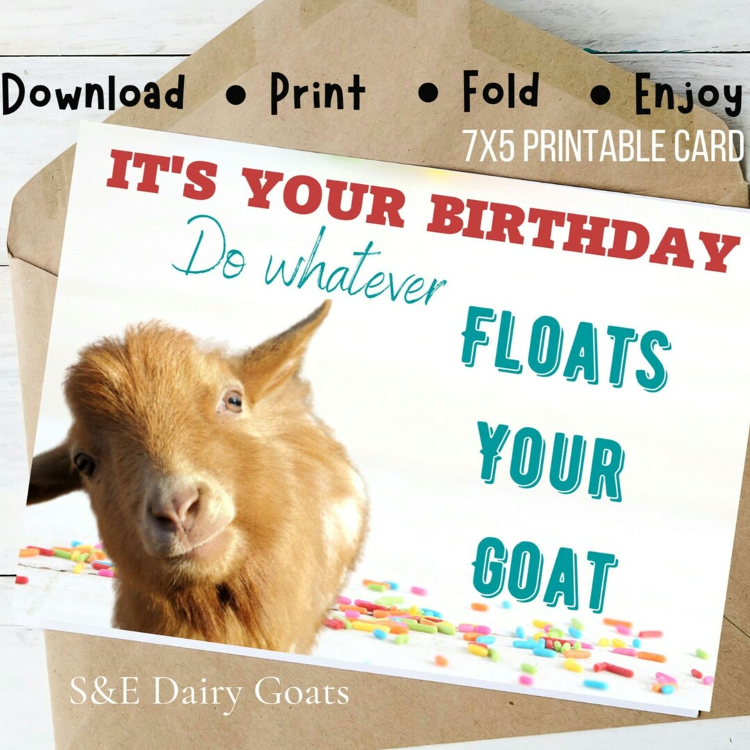 Goat Birthday Card, A7 7x5 Printable Goat Birthday Card, Goat Gifts for ...
