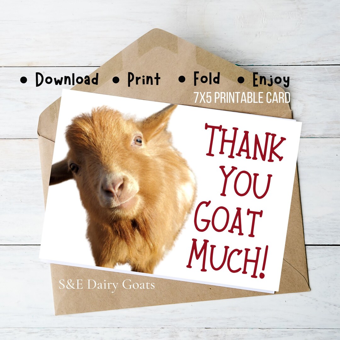 Goat Thank You Card Gifts With Goats Printable Goat Thank - Etsy
