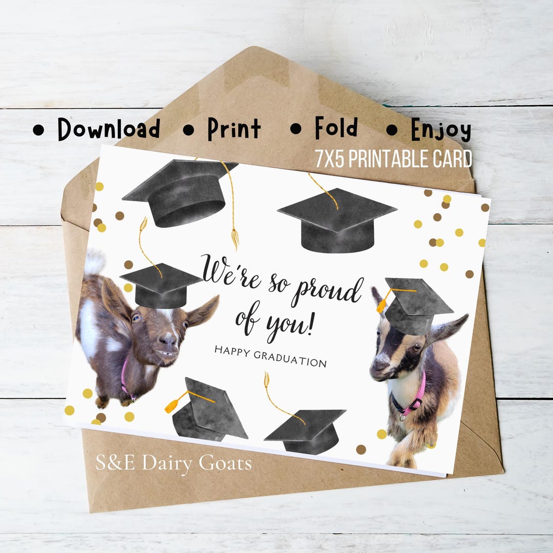 Happy Graduation Card, Congratulations Goat Card, A7 7x5 Printable Goat ...