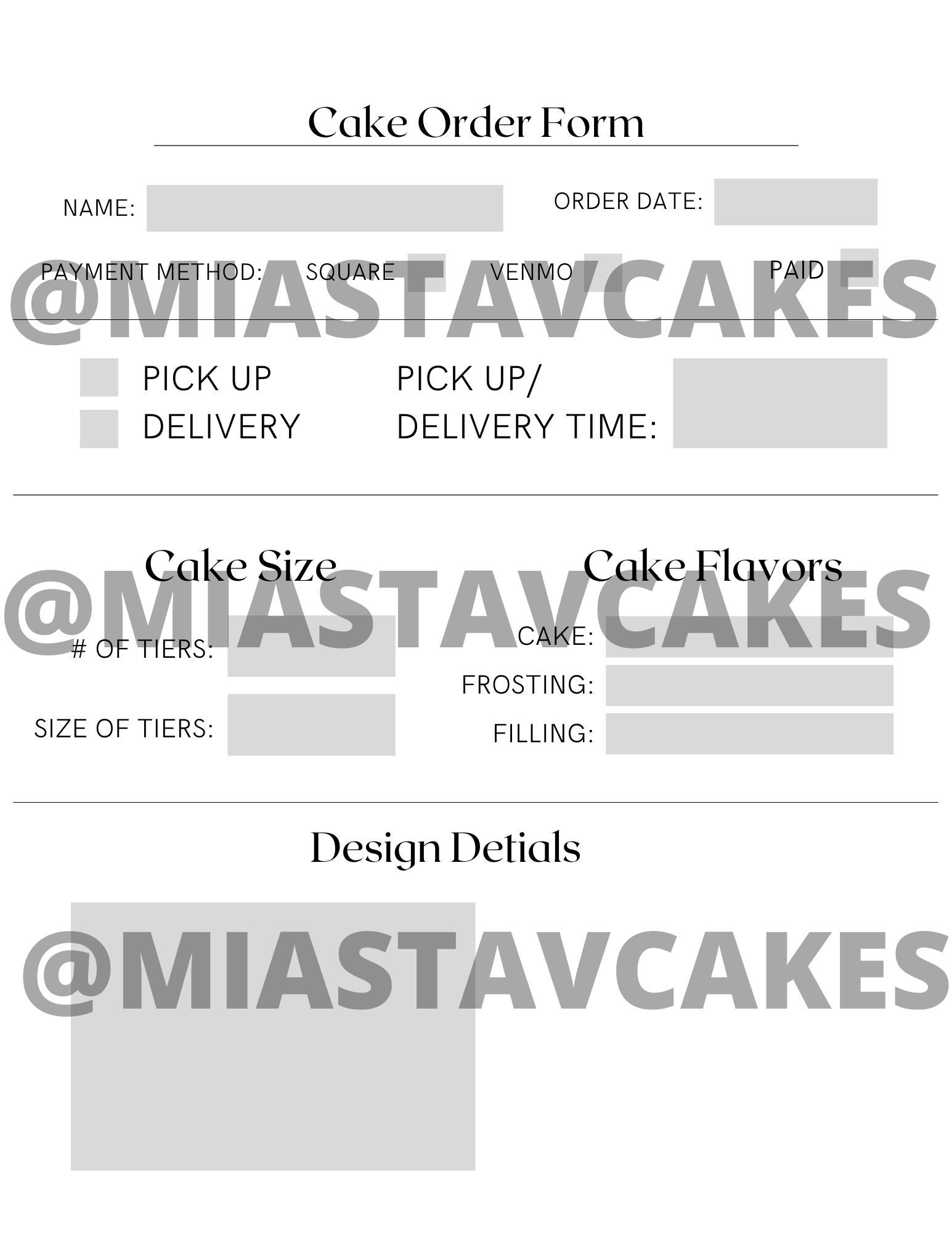 Cake Order Form Editable Canva Template - Etsy