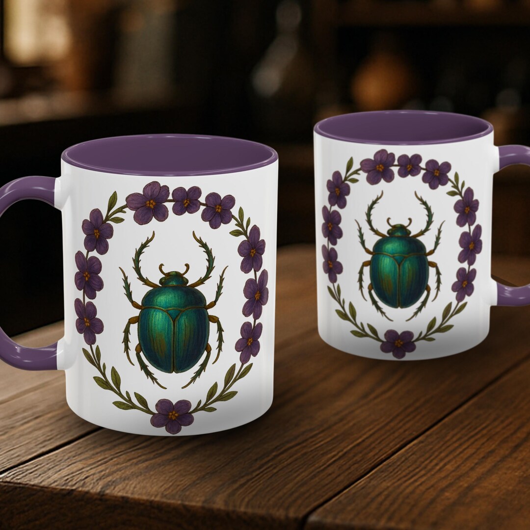 Iridescent Scarab Beetle Mug, Gothic Floral Scarab Cup, Goblincore ...