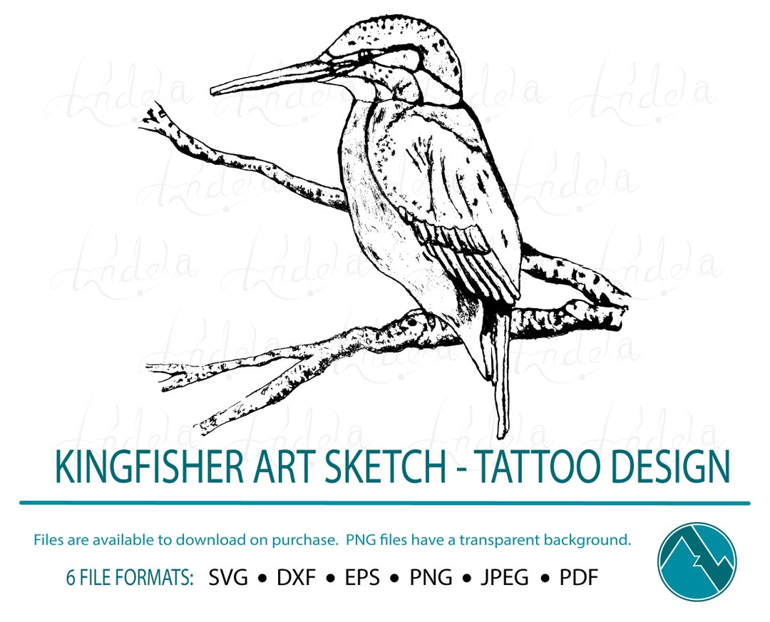 Kingfisher Art Sketch Tattoo Design, Hand Drawn Bird Illustration, SVG ...