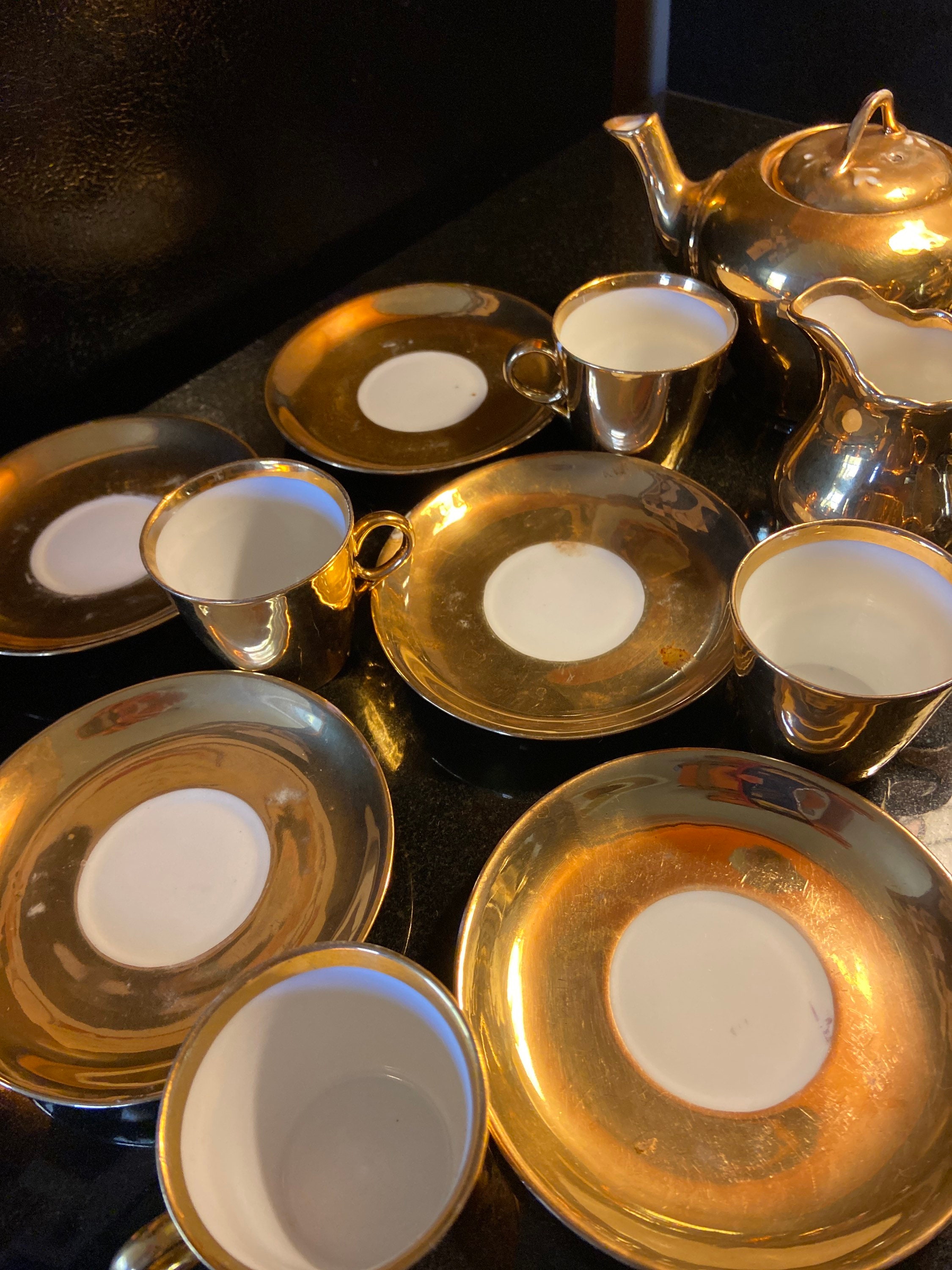 Antique Gold Overlay Porcelain Tea Set - Etsy