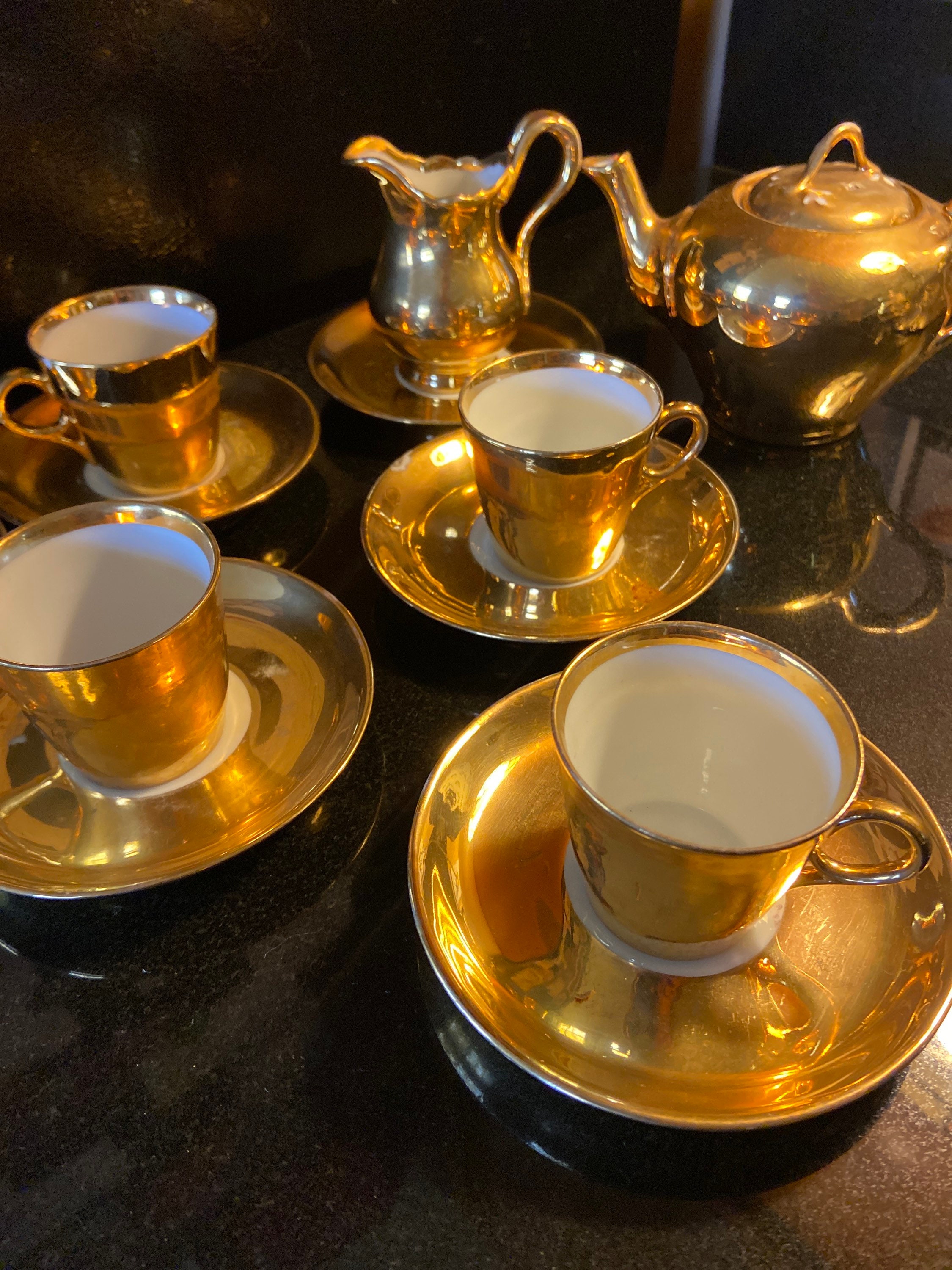 Antique Gold Overlay Porcelain Tea Set - Etsy