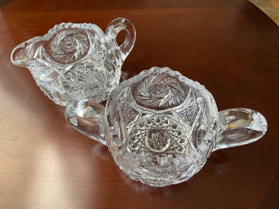 American Brilliant Crystal Cream and Sugar - Etsy
