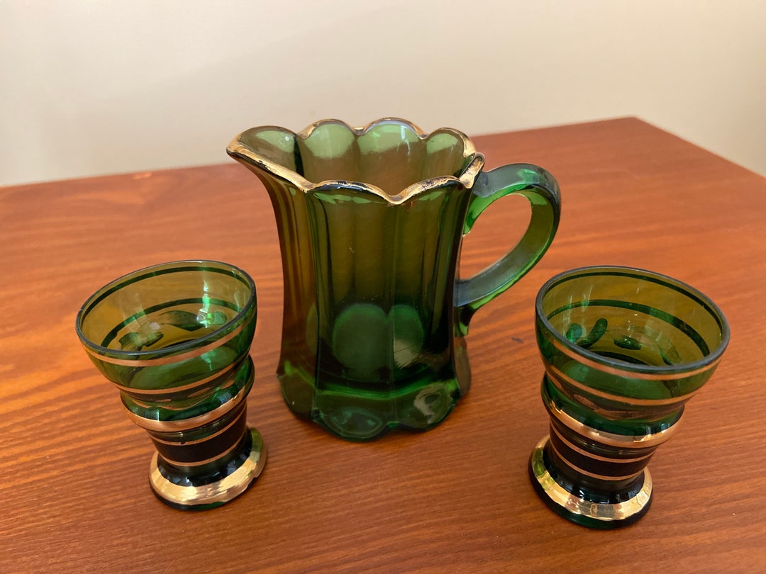 Vintage Emerald Czech Bohemian Pitcher and Glass Set - Etsy