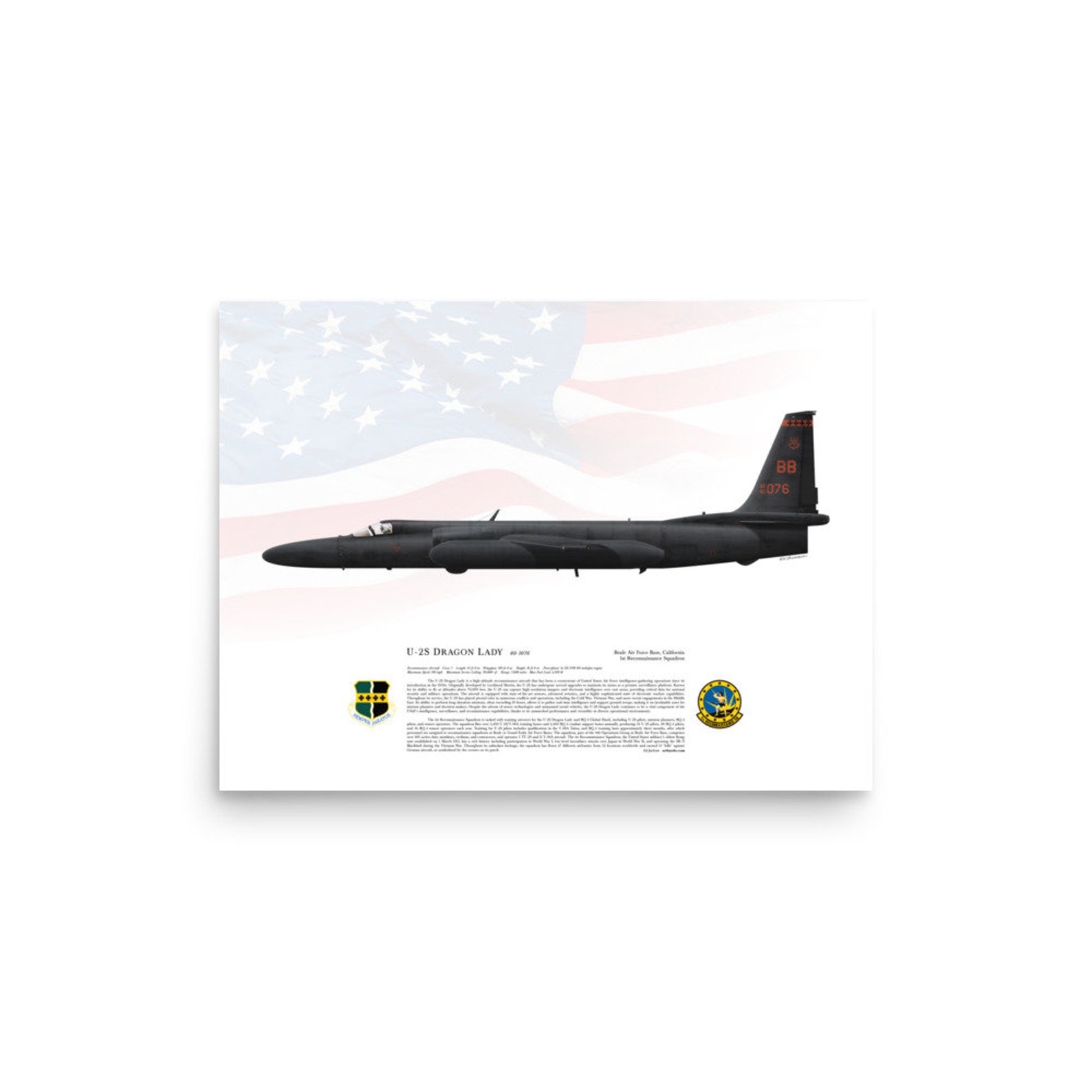 U-2S Dragon Lady 80-1076 1RS | Side View | Air Force USAF Fighter Jet ...