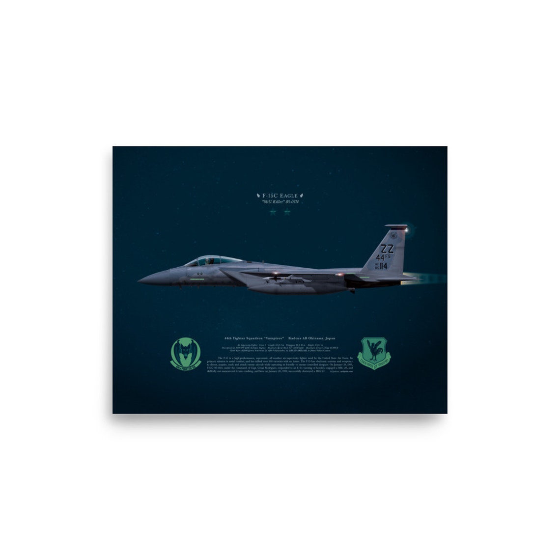 Nightmode F-15C Eagle 85-0114 44FS ZZ Kadena | Side View | Air Force ...
