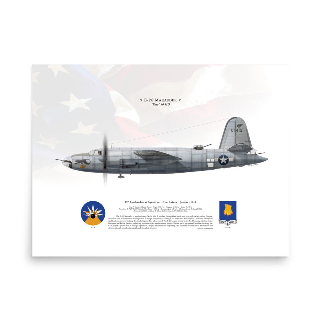 B-26 Marauder “fury” 40-1415 19BS | Side View | USAAF Bomber Plane ...
