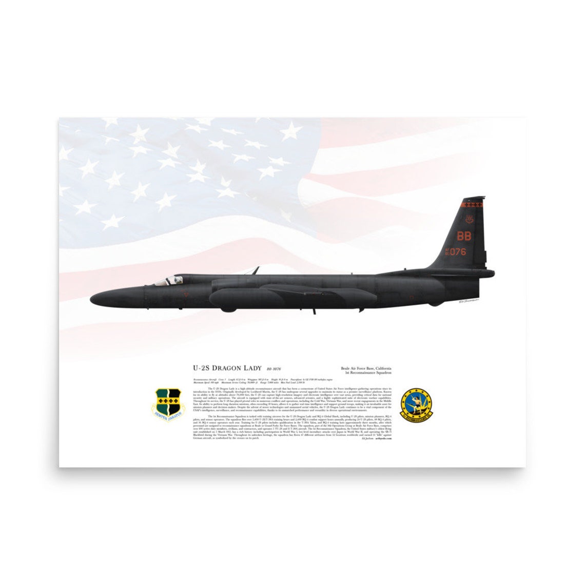 U-2S Dragon Lady 80-1076 1RS | Side View | Air Force USAF Fighter Jet ...