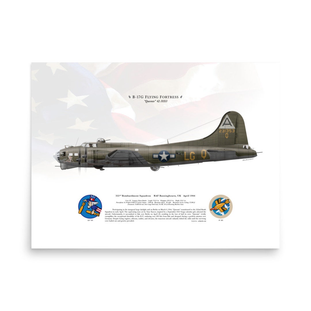 B-17G Flying Fortress “queenie” 42-31353 322BS | Side View | USAAF ...
