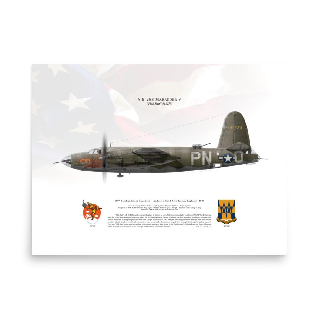B-26B Marauder “flak-bait” 41-31773 449BS | Side View | USAAF Bomber ...