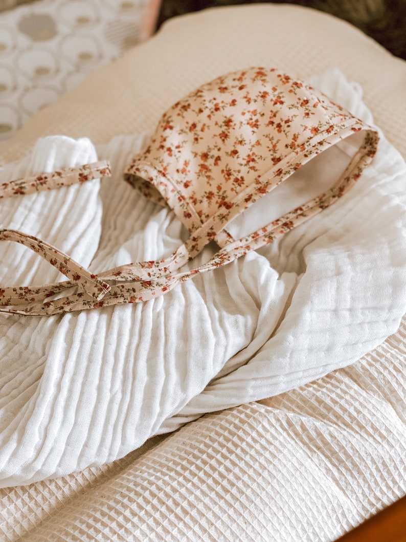 Baby Girl Bonnet Linen Rose Bonnet Baby Hat | Etsy