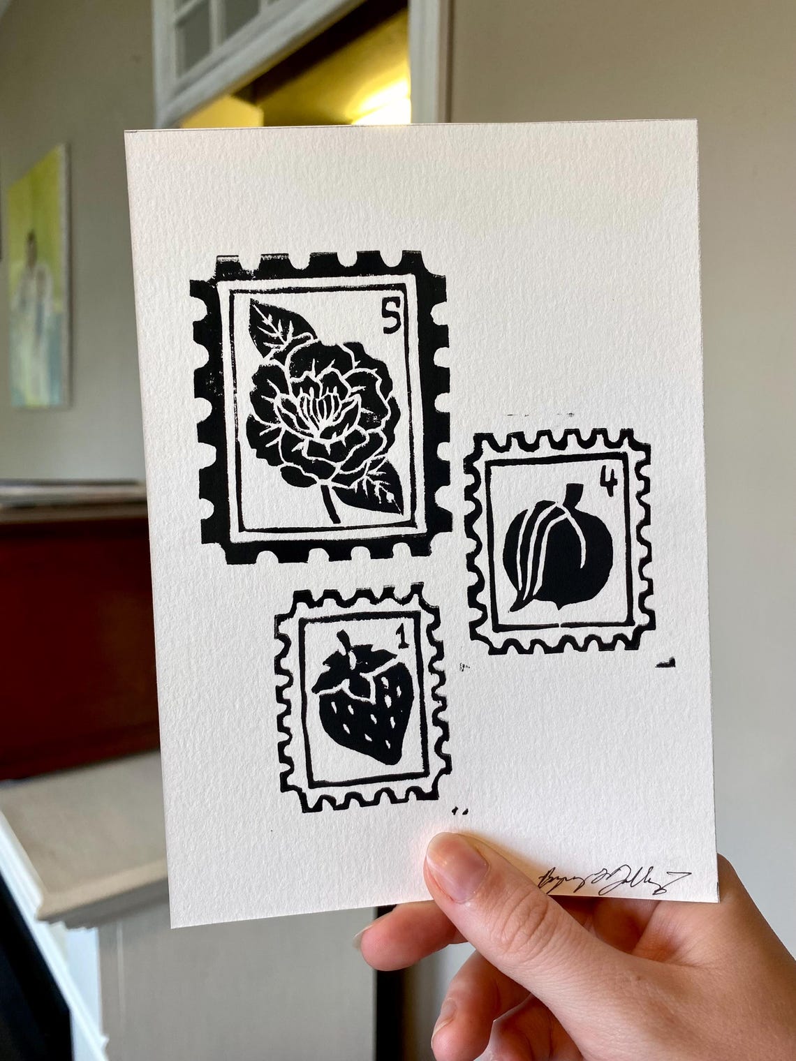 Fruit and Floral Stamp Linocut Print. Linocut Print, Linocut Art ...