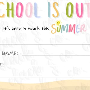 Summer Contact Card for Kids, Keep in Touch, School Contact Card ...