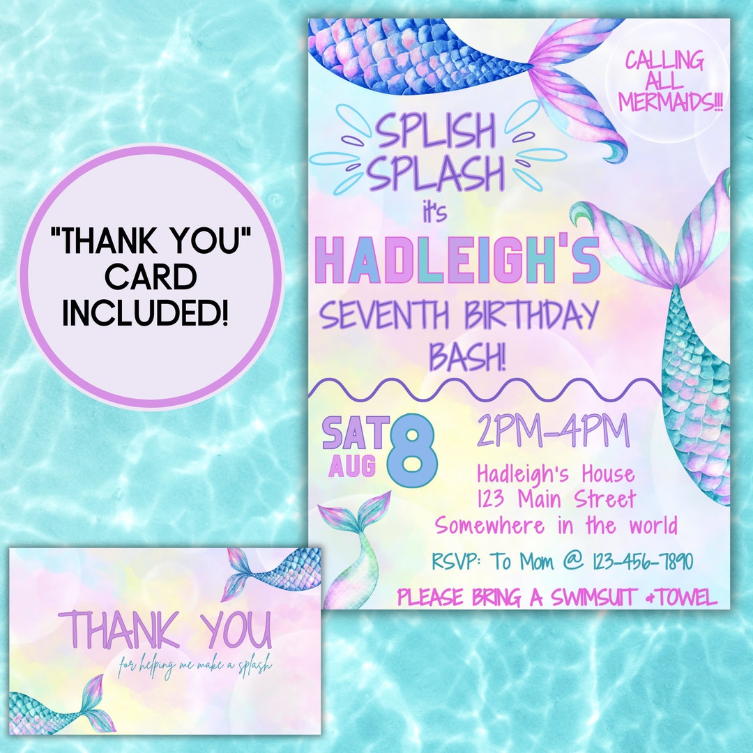 Mermaid Pool Party Invitation | EDITABLE Mermaid Party Invitation ...