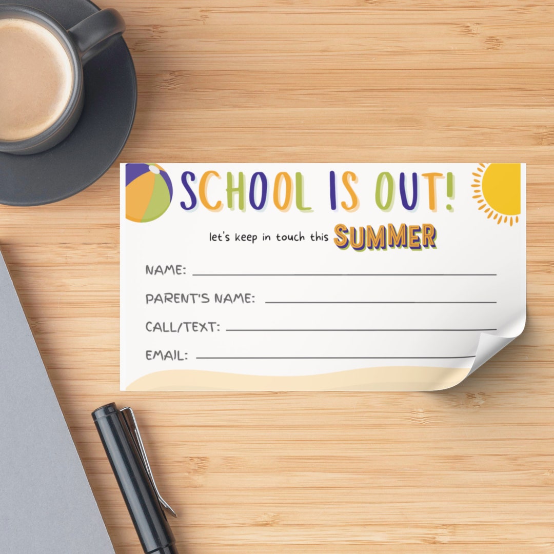 Summer Contact Card for Kids, Keep in Touch, School Contact Card ...