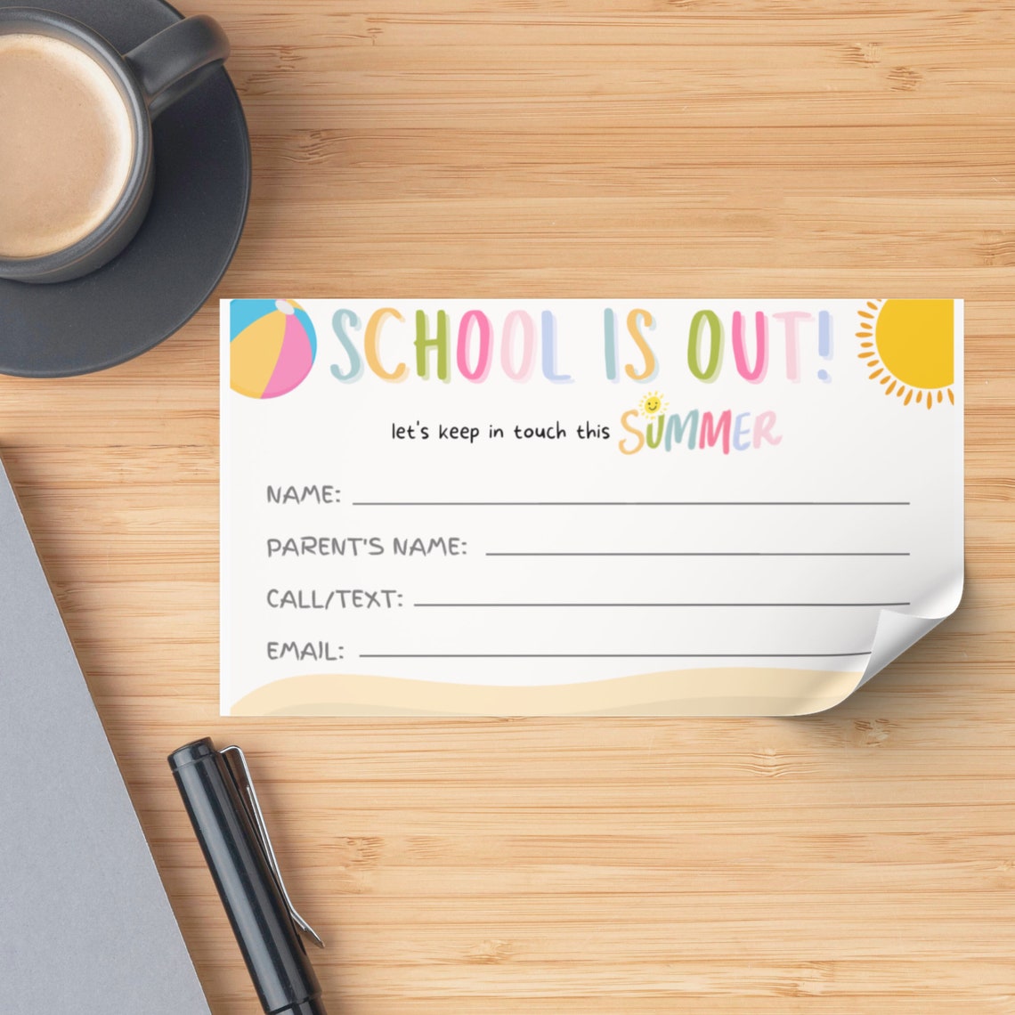 Summer Contact Card for Kids, Keep in Touch, School Contact Card ...