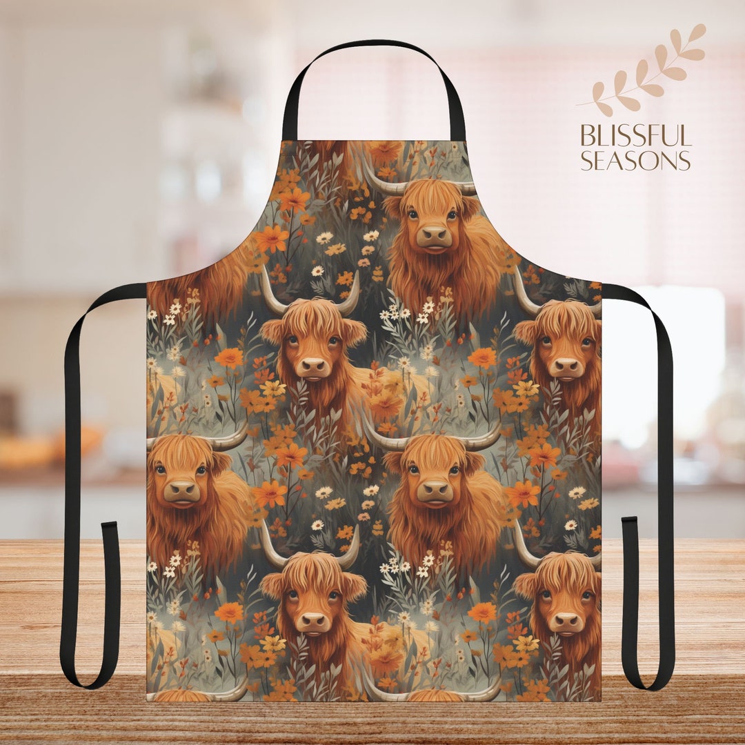 Highland Cow Chef Apron: Nature Farmhouse Kitchen Gift - Etsy