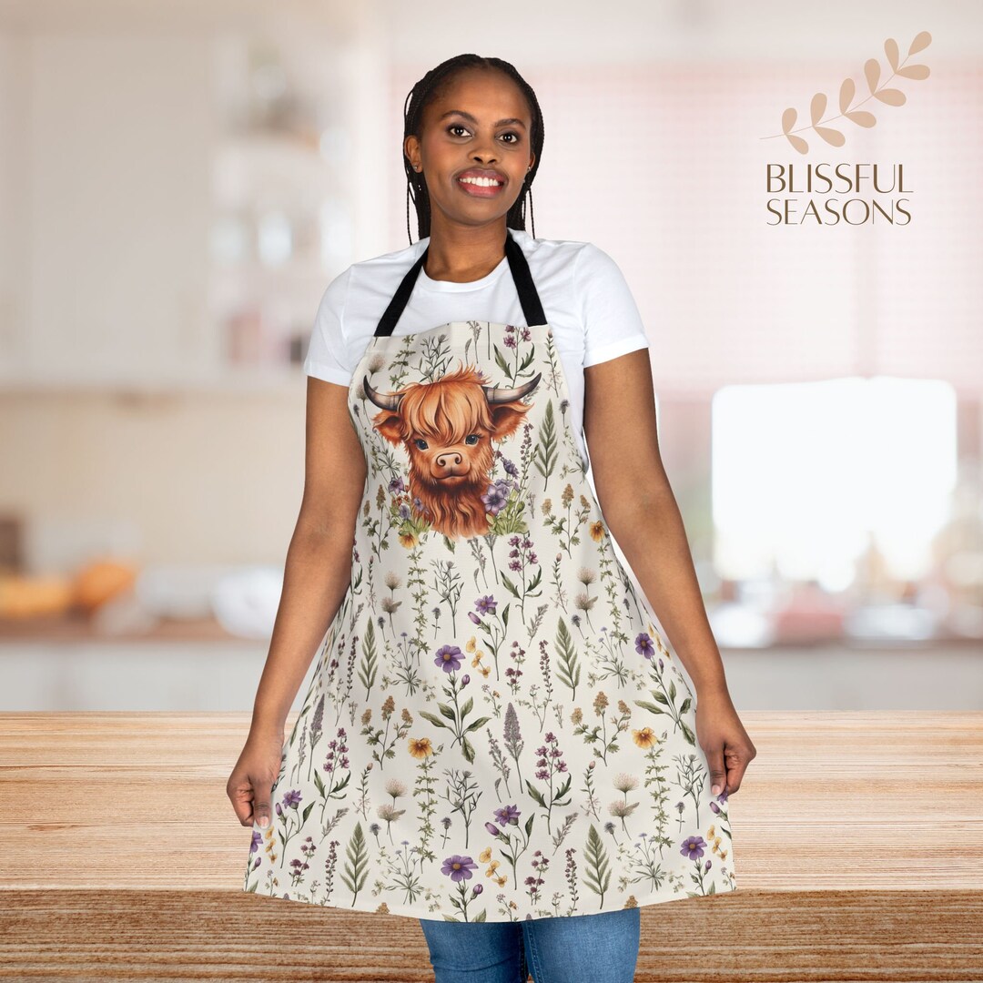 Highland Cow Apron: Farmhouse Kitchen Chef Apron - Etsy