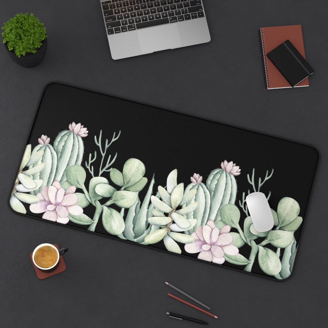 Botanical Mouse Pad Large With Black Background for Succulent Lovers ...
