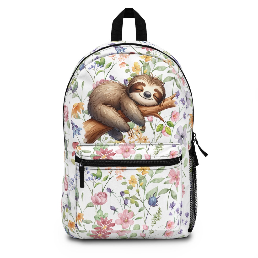 Sloth Backpack: Floral Waterproof School Bag With Tablet Compartment - Etsy