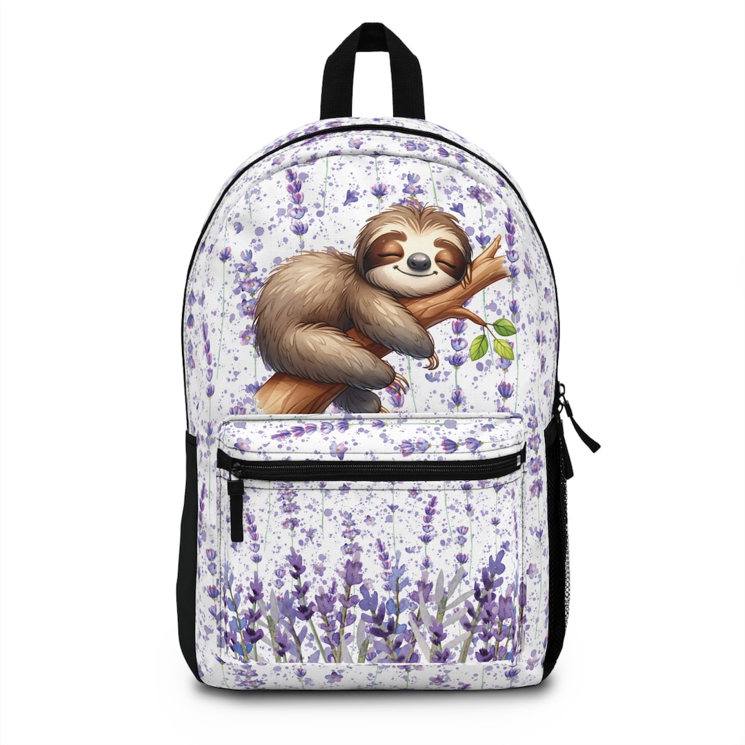 Sloth Backpack: Lavender Floral, Waterproof School Bag - Etsy