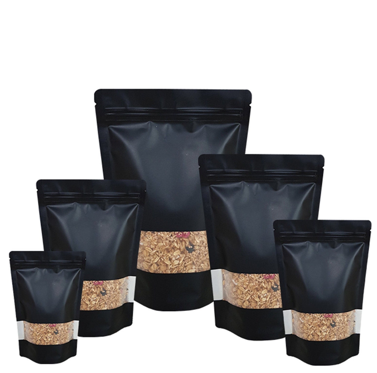 Window Matte Black Stand up Pouch With Zip Lock Mylar Bag Heat Sealable ...