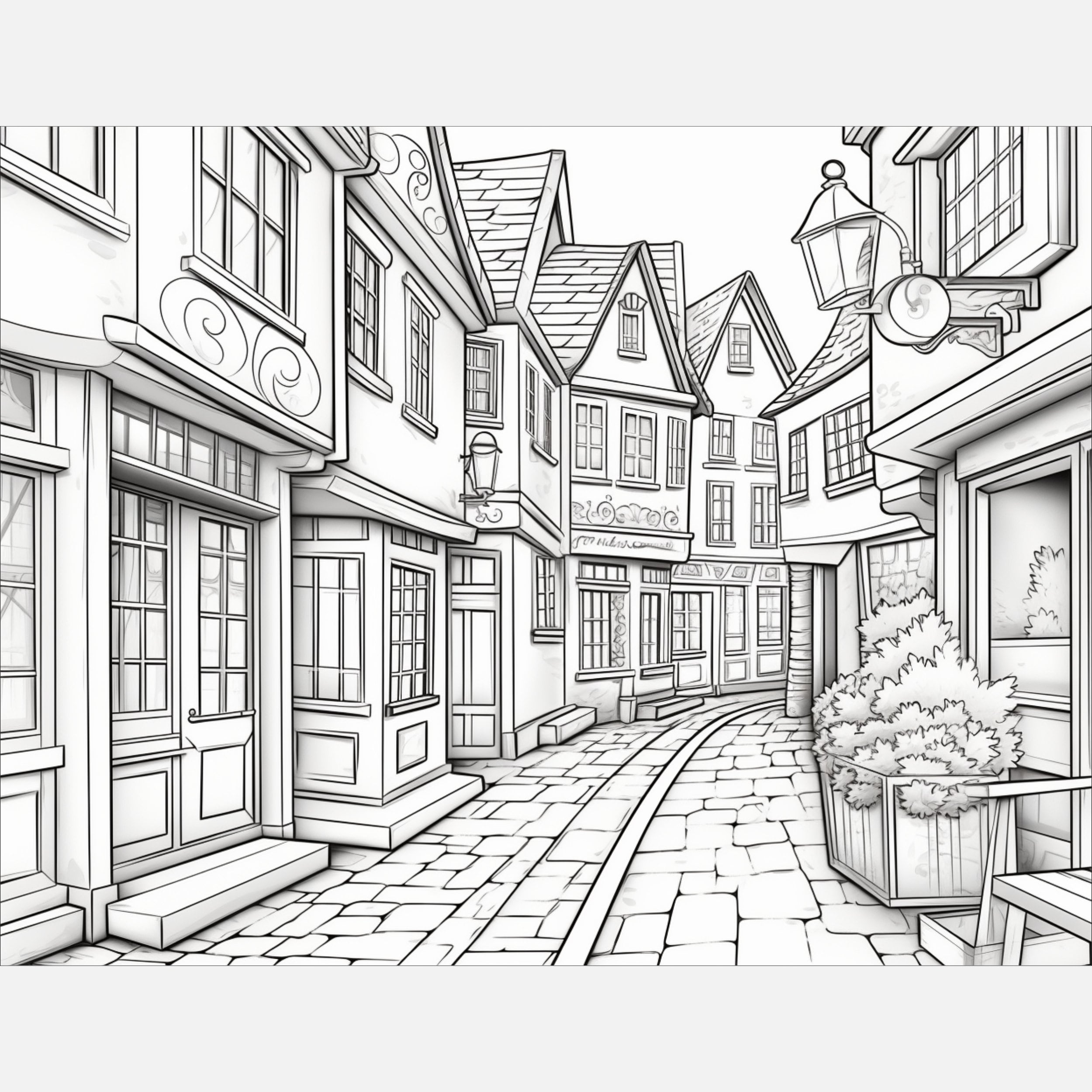 50 Street Scenes Colouring Pages for Adults - Urban City Streets With ...
