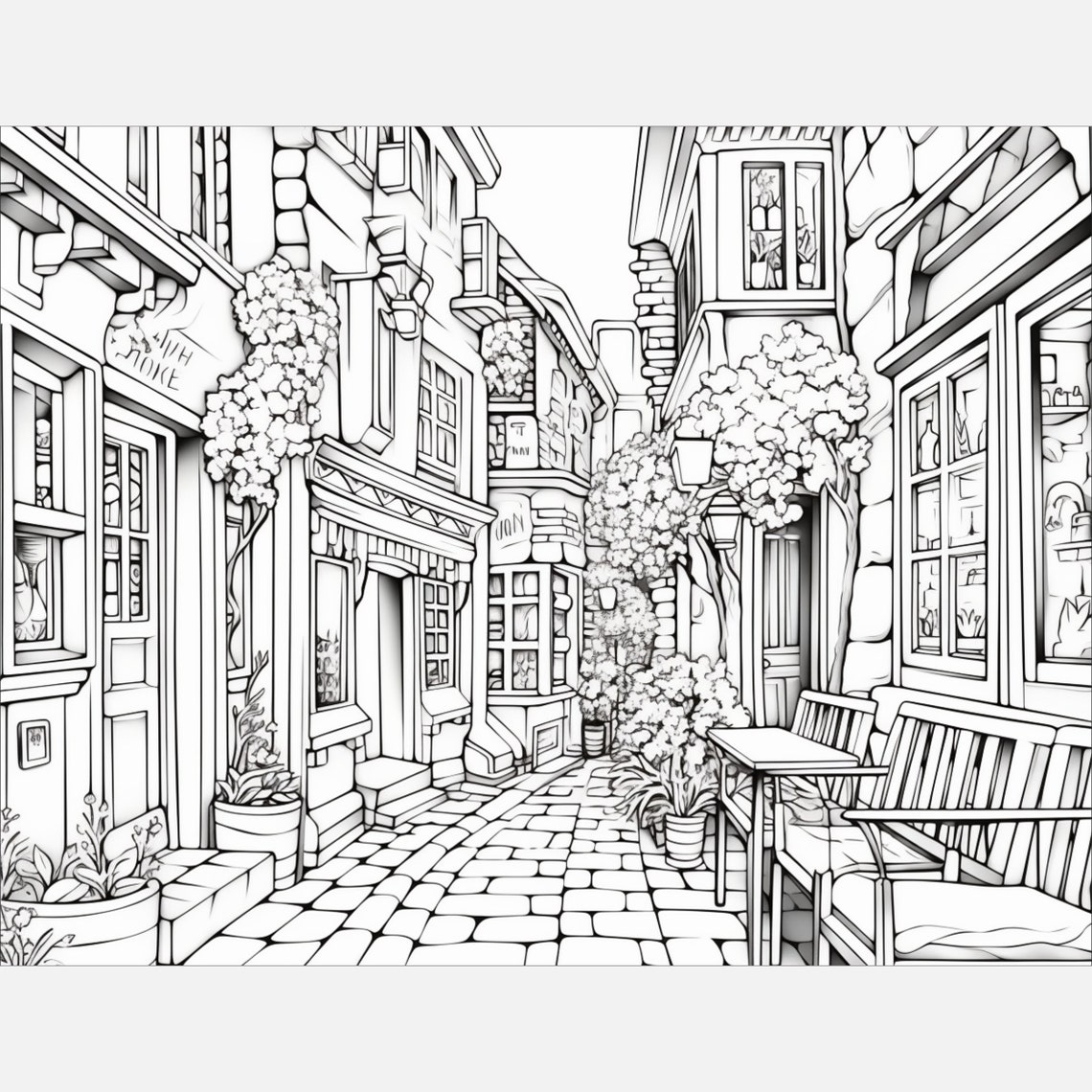 50 Street Scenes Colouring Pages for Adults Urban City Streets With ...