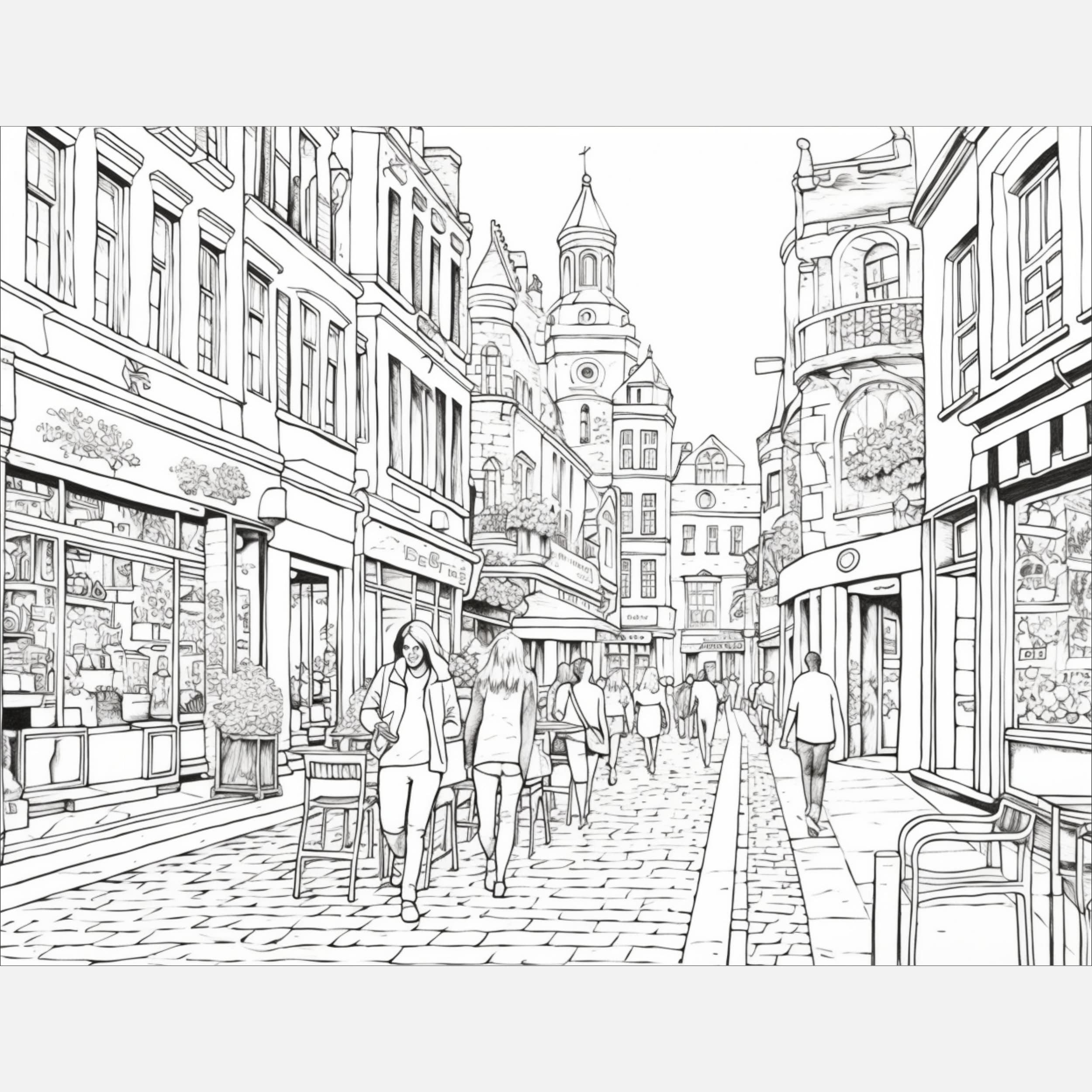 50 Street Scenes Colouring Pages for Adults Urban City Streets With ...