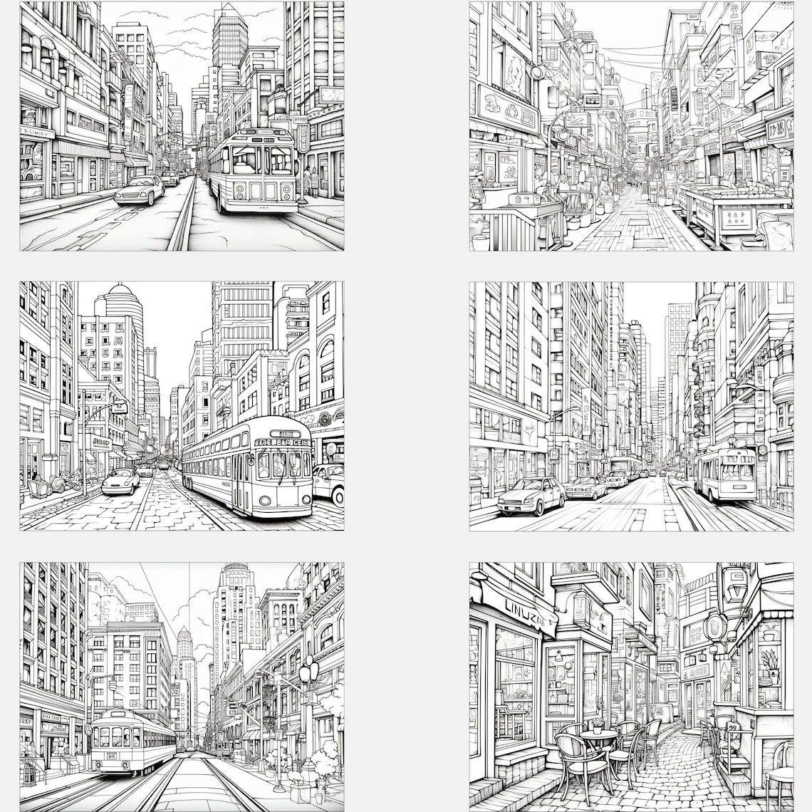 50 Street Scenes Colouring Pages for Adults Urban City Streets With ...