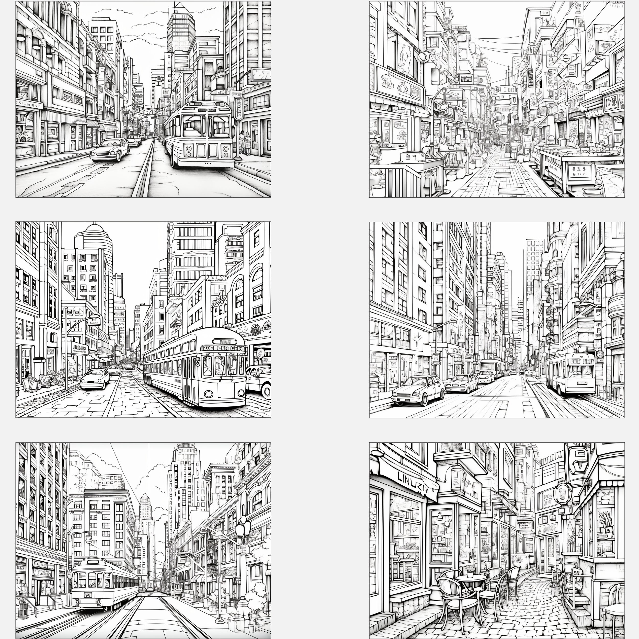 50 Street Scenes Colouring Pages for Adults Urban City Streets With ...